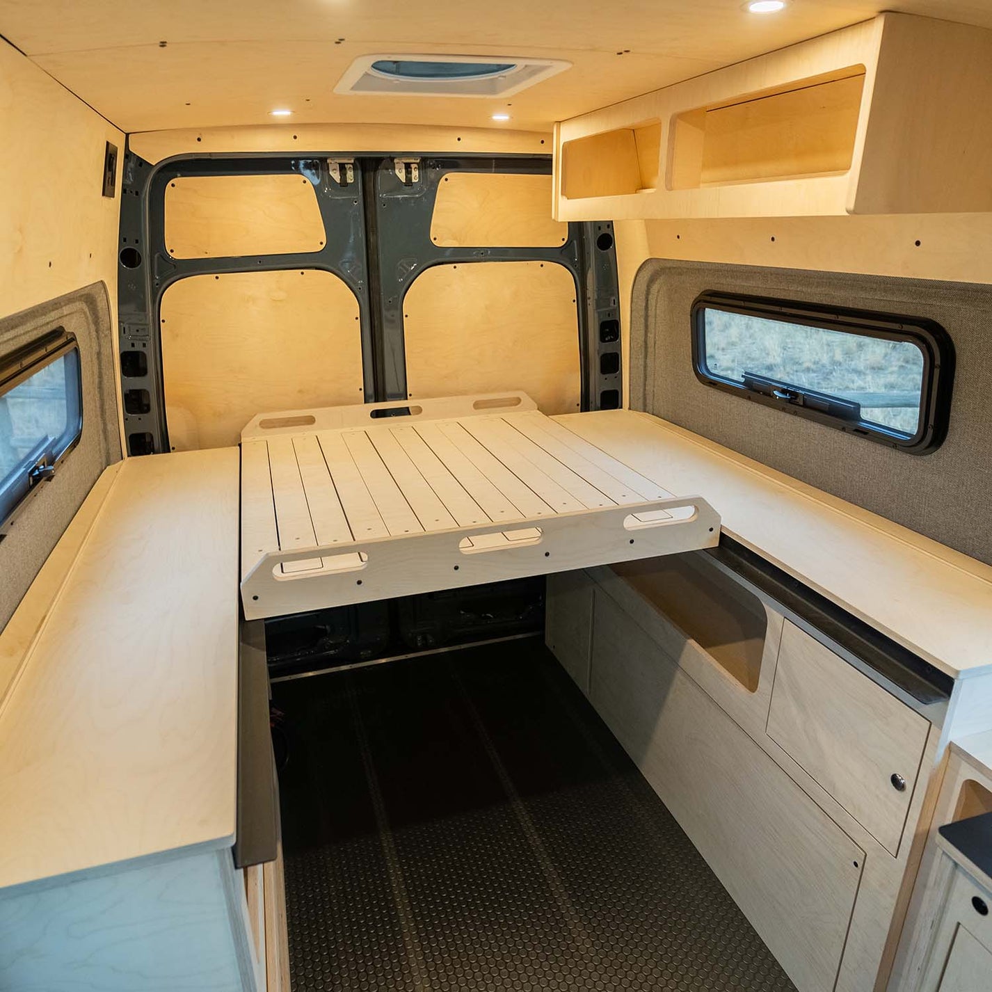 Sprinter Van Bed and Wheel Well Cabinets | Camper Van Conversion Kit – Timber Van Kits
