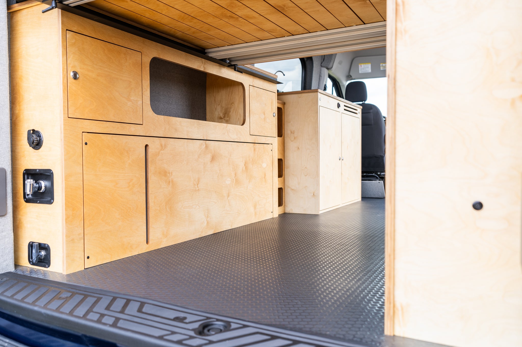 Wheel Well Cabinets & Bi-Slide Bed System for Transit Vans – Timber Van ...